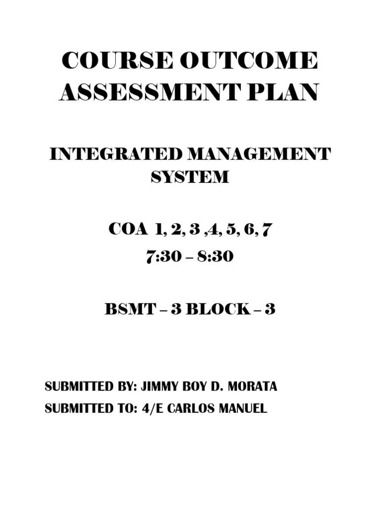 Course Outcome Assessment Plan: Integrated Management System COA | PDF