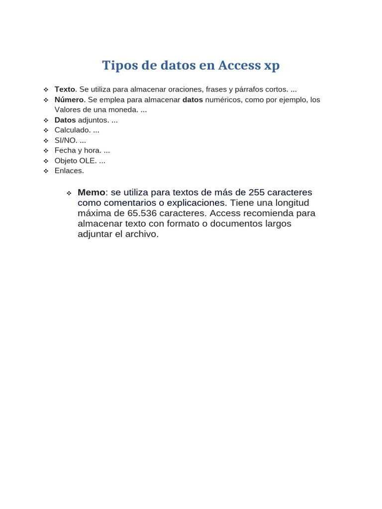 Tipos De Datos En Access Xp Pdf 
