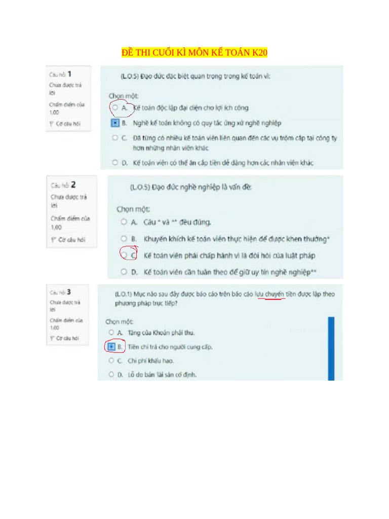 ĐỀ THI CUỐI KÌ MÔN KẾ TOÁN K20 | PDF