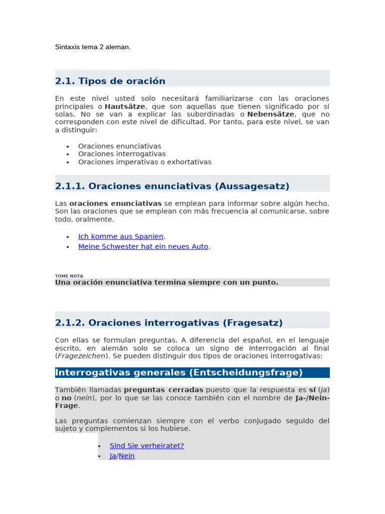 Sintaxis Tema 2 Aleman | PDF