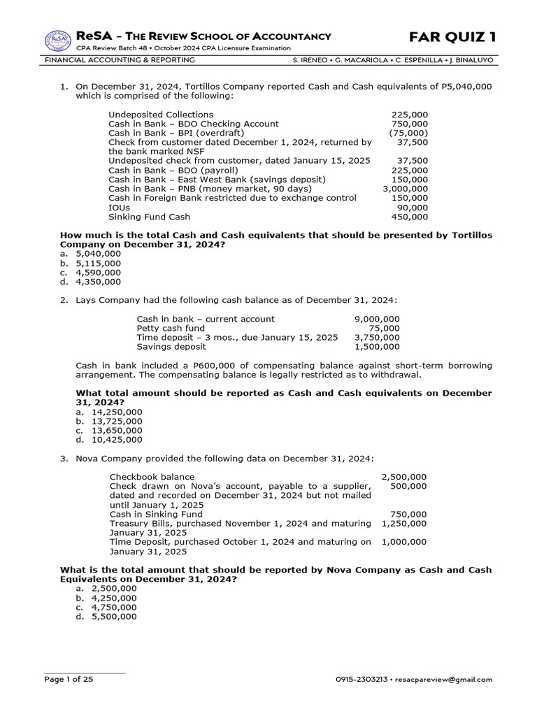 FAR Quiz 1 B48 | PDF