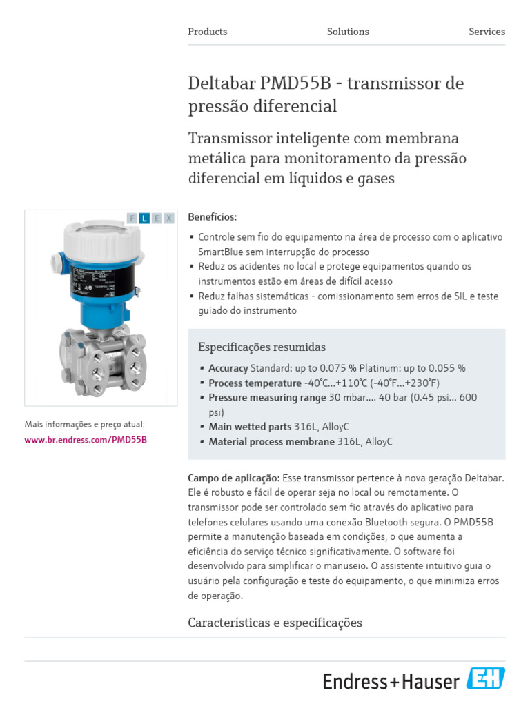 Endress-Hauser Deltabar PMD55B PT | PDF