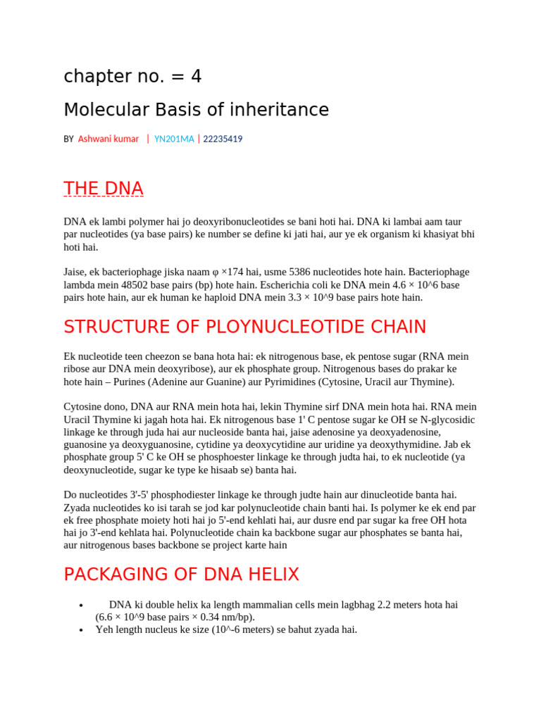 Molecular Basis of Inheritance | PDF