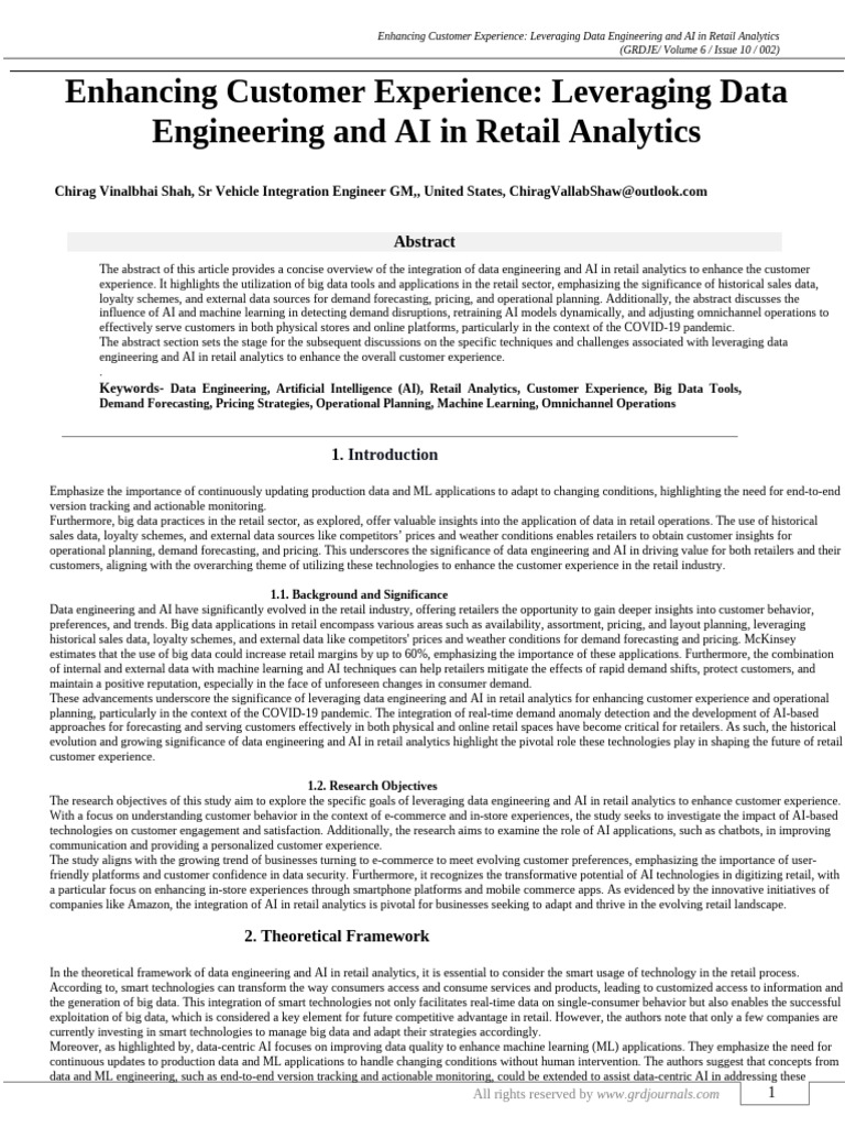 Enhancing Customer Experience Leveraging Data Engineering and AI in Retail Analytics | PDF ...
