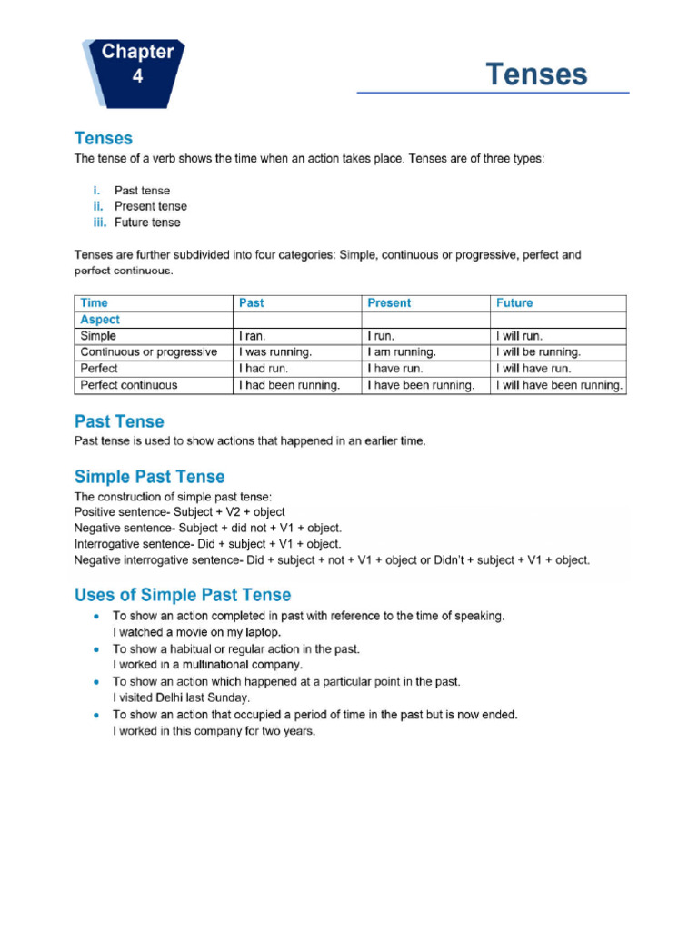 Chapter 4 - Tenses | PDF