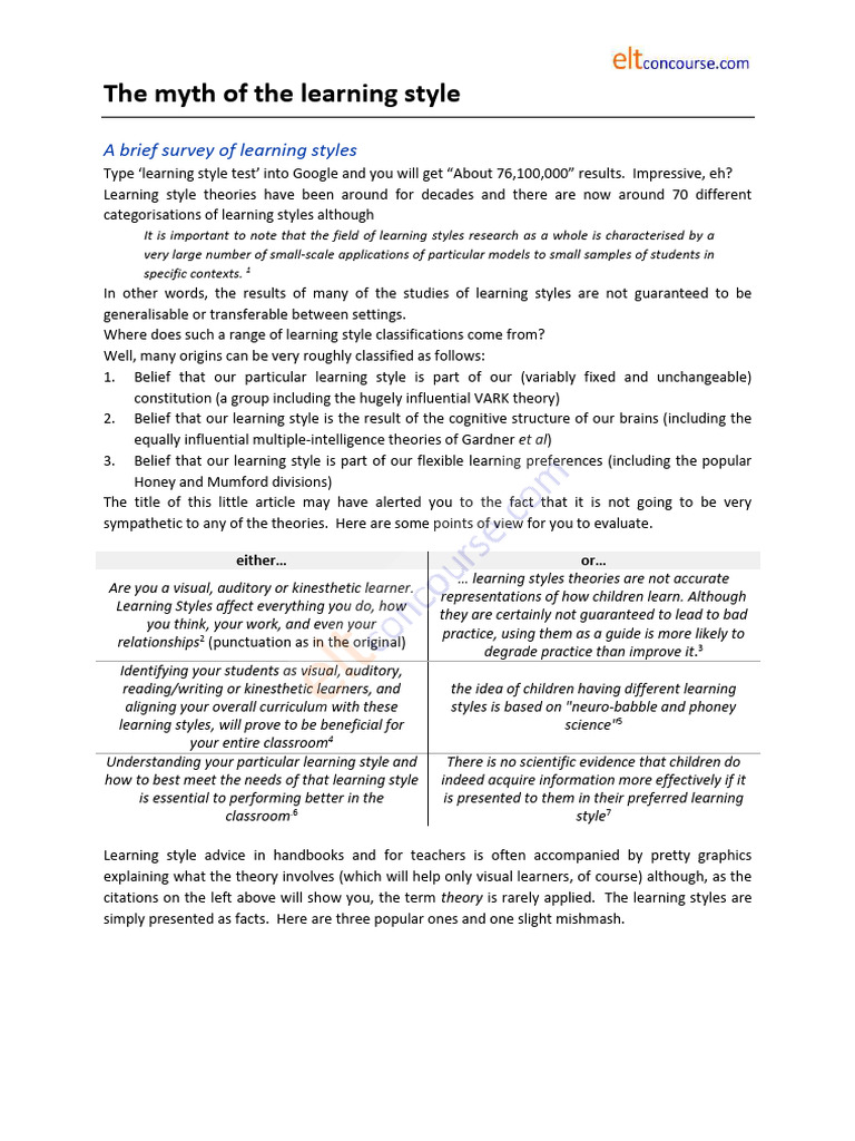 ELT Concourse The Myth of The Learning Style | PDF