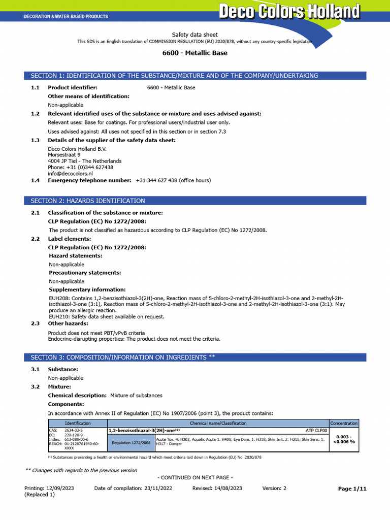 Safety Data Sheet of '6600 - Metallic Base' | PDF