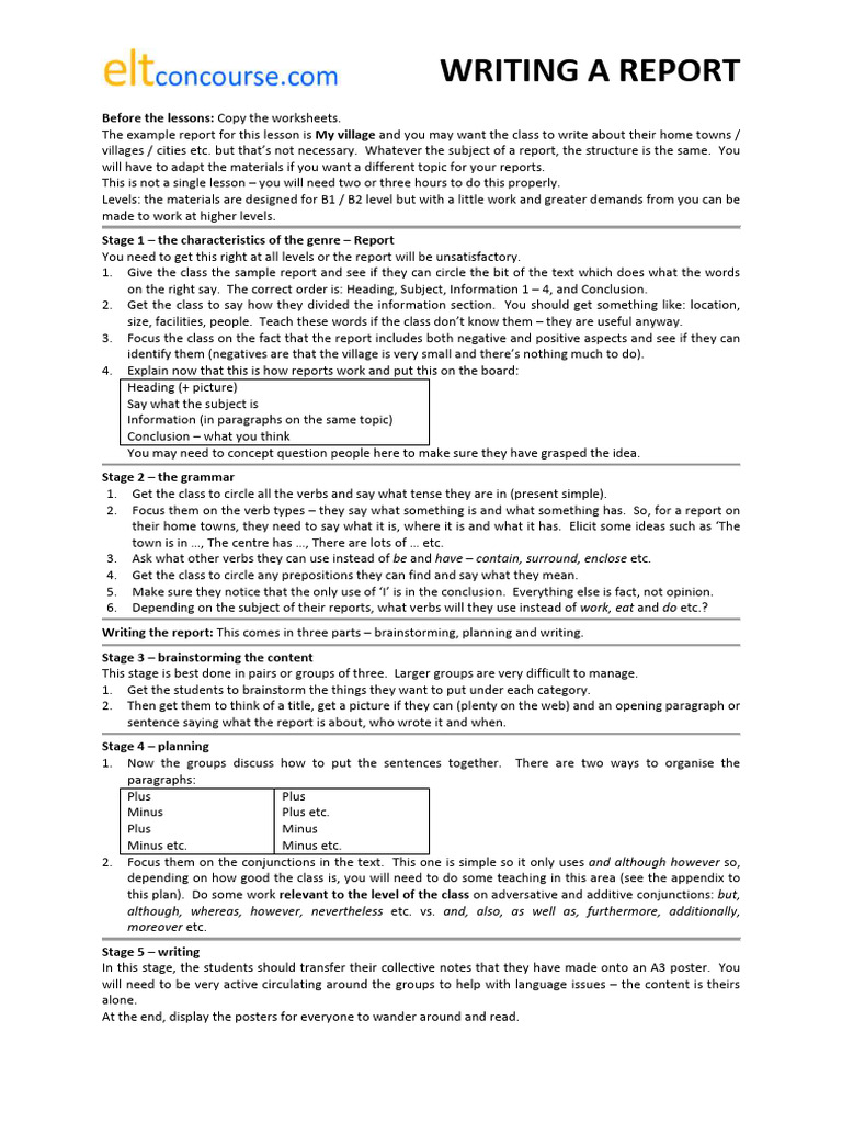 ELT Concourse Writing Reports B1B2 | PDF