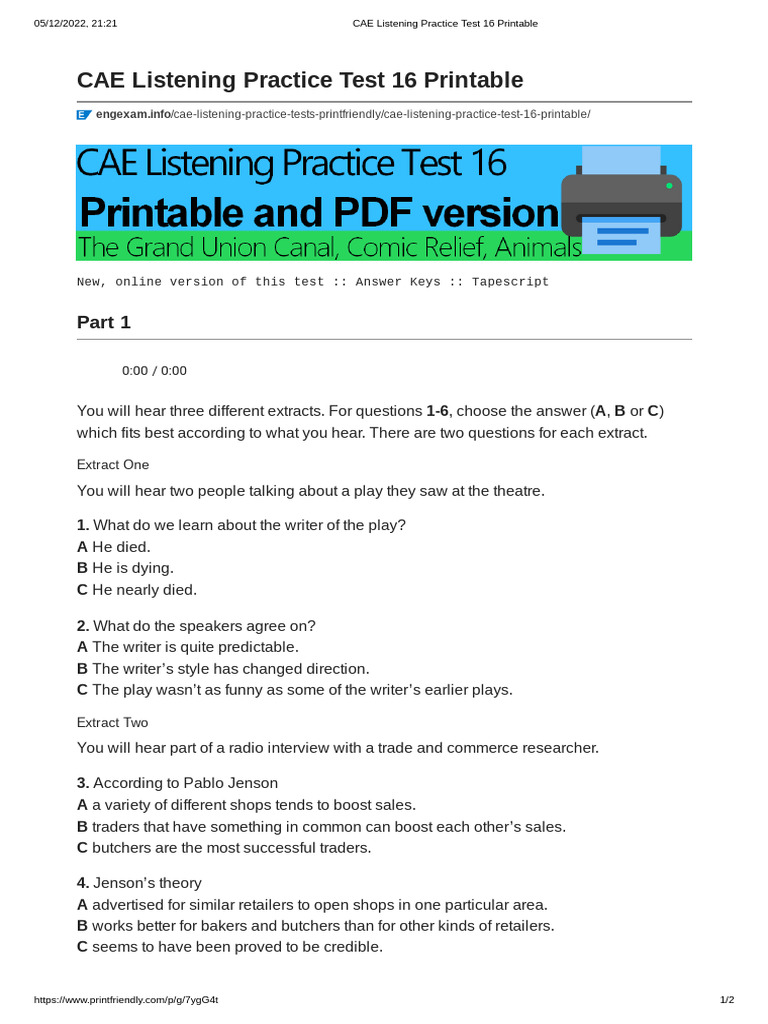 CAE Listening Practice Test 16 Printable | PDF