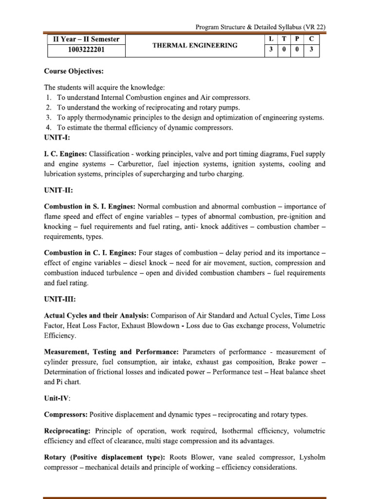 VR22 Thermal Engineering Syllabus | PDF