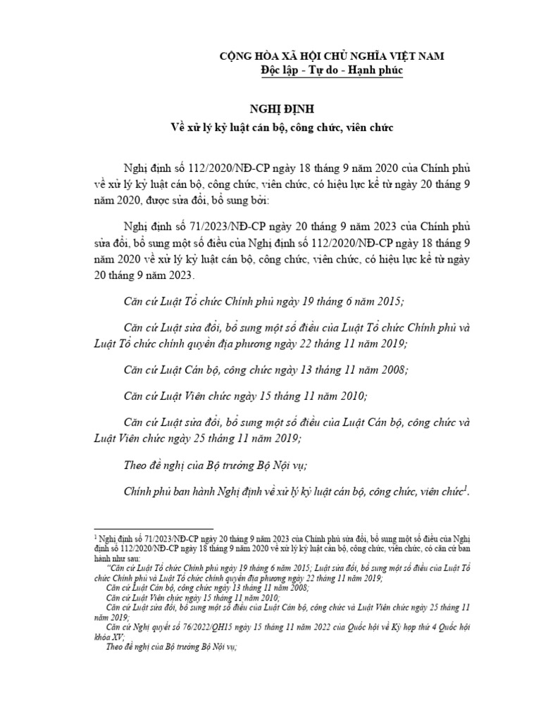 ND 112 2020 Va 71 2023 Van Ban Hop Nhat 5 VBHN BNV 2023 Hop Nhat Nghi Dinh Ve Xu Ly Ky Luat Can ...