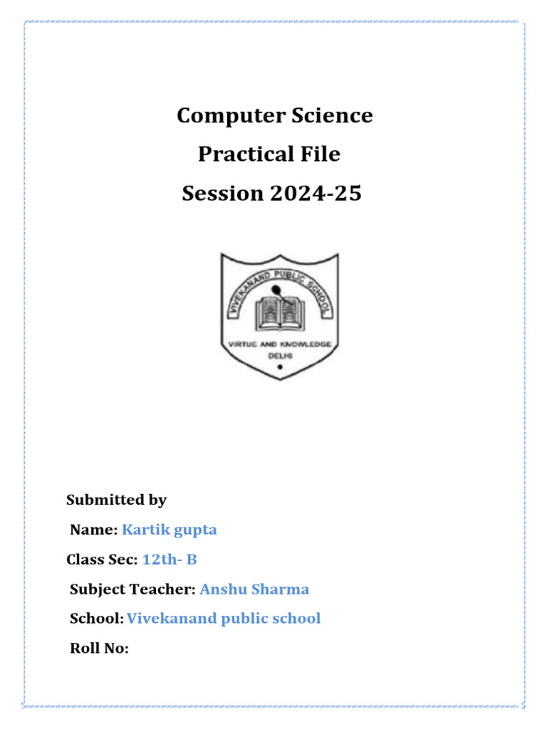 Computer Scinece Practical File | PDF | Parameter (Computer Programming) | Language Arts ...