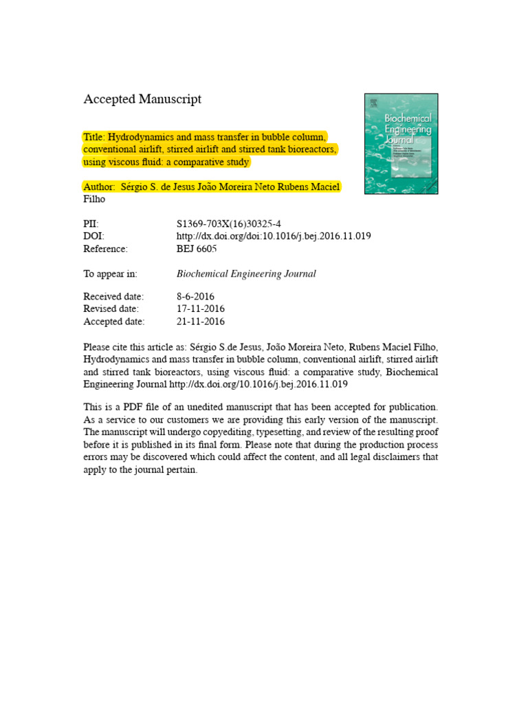 Accepted Manuscript: Biochemical Engineering Journal | PDF