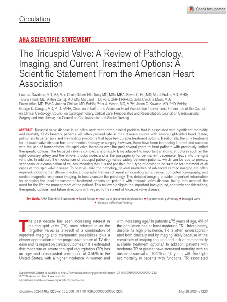 Davidson Et Al 2024 The Tricuspid Valve A Review of Pathology Imaging ...