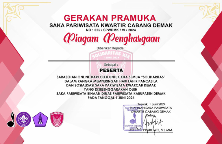 Piagam Pramuka 2024 - Harlah Pancasila | PDF