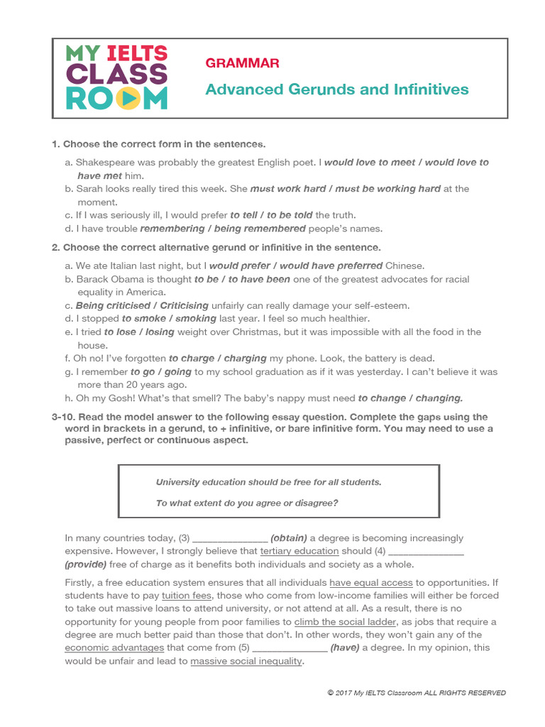 Grammar 9 Advanced Gerunds and Infinitives | PDF