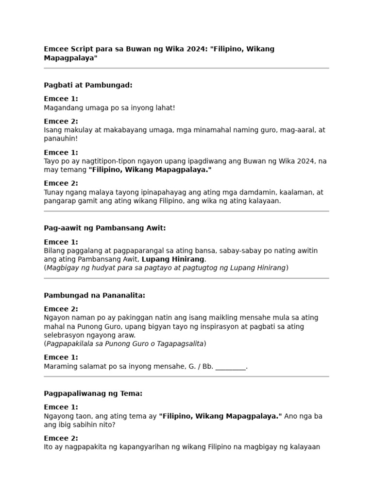 Emcee Script para Sa Buwan NG Wika 2024 | PDF
