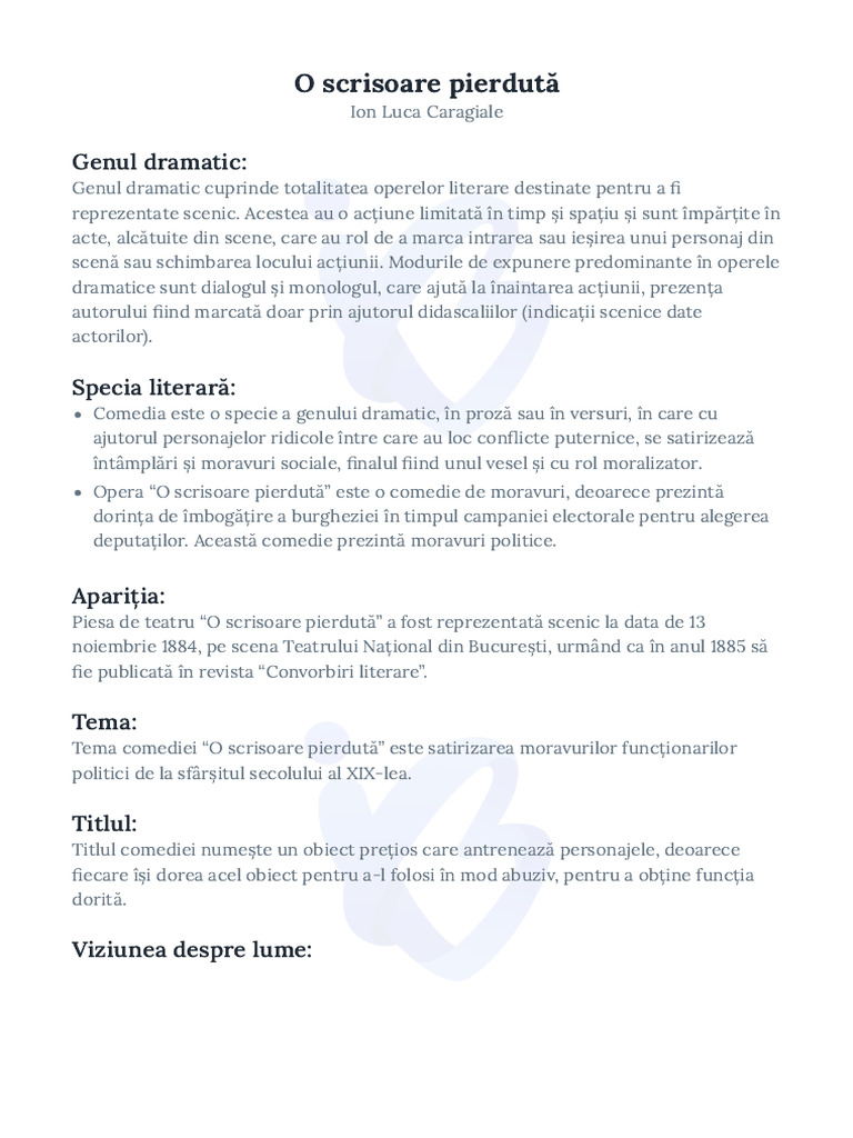O Scrisoare Pierdută | PDF