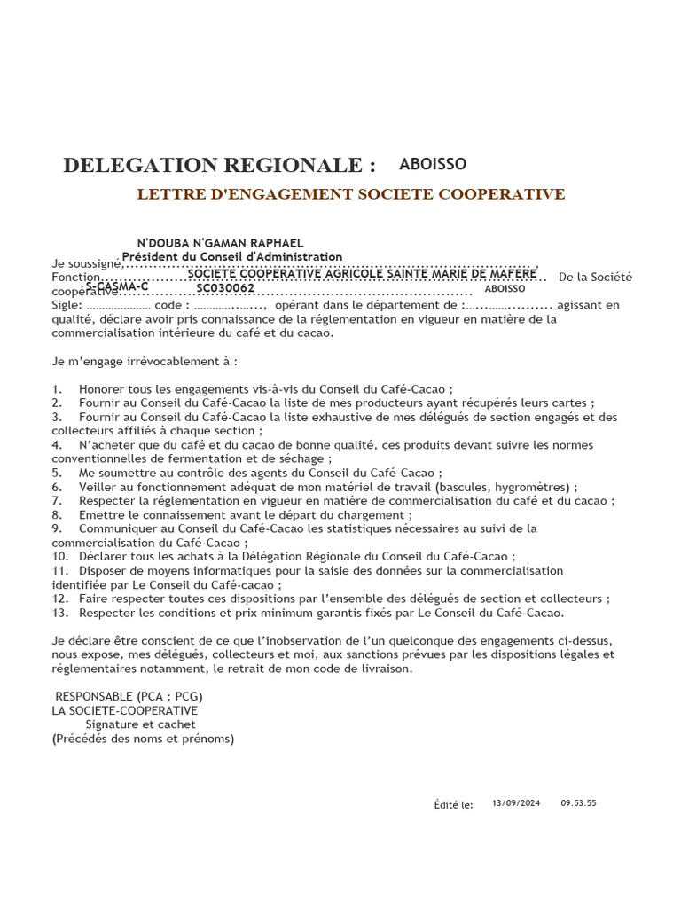 Lettre D'engagement 2024-2025 | PDF