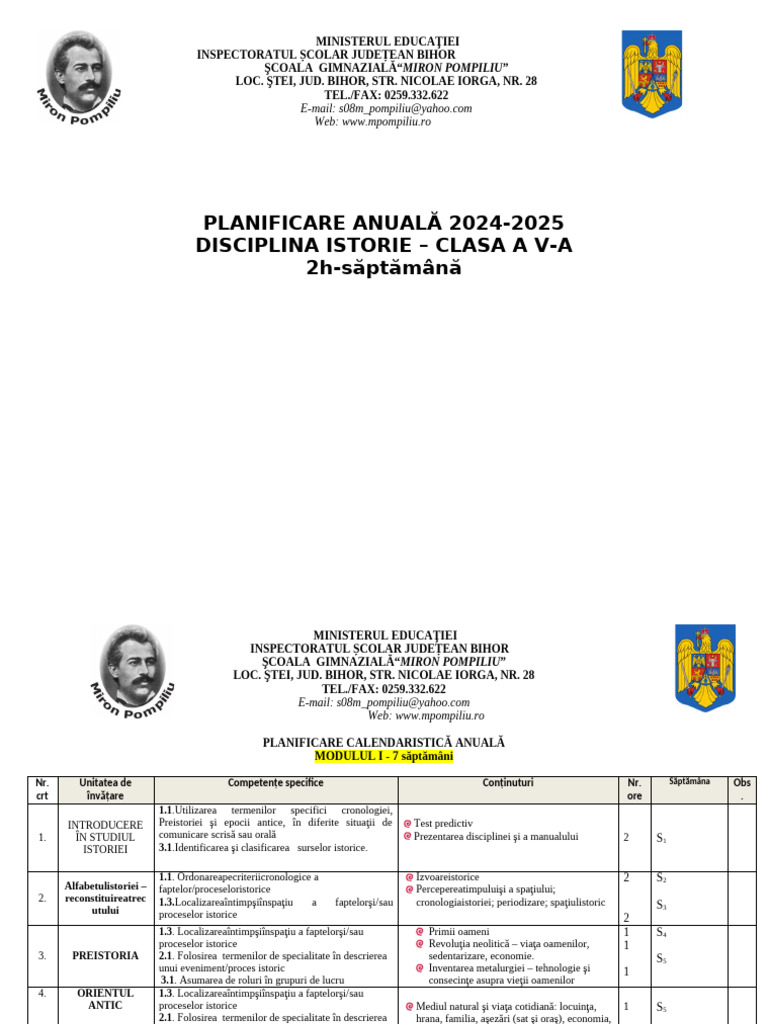 Planificare Calendaristica Clasa V A 2 | PDF