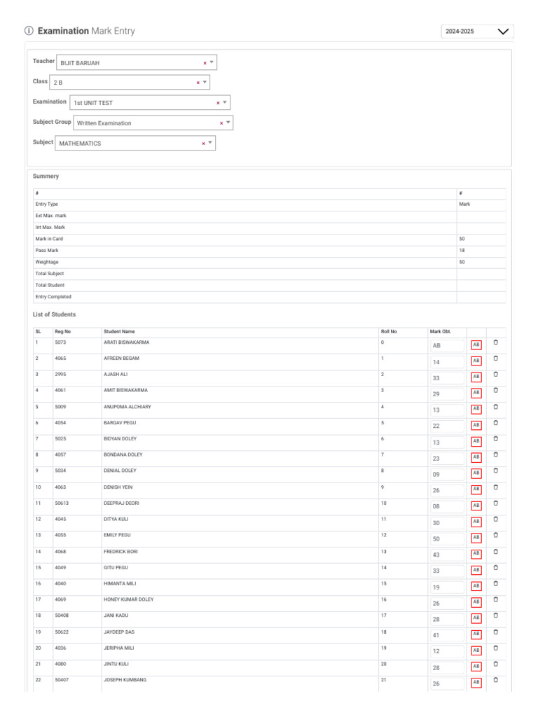 Class 2 B Mark Entry 2024 | PDF