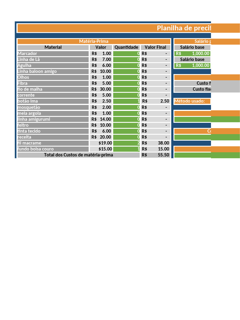 Planilha - de - Precificacao - Amigurumi (1) (Recuperado Automaticamente) | PDF