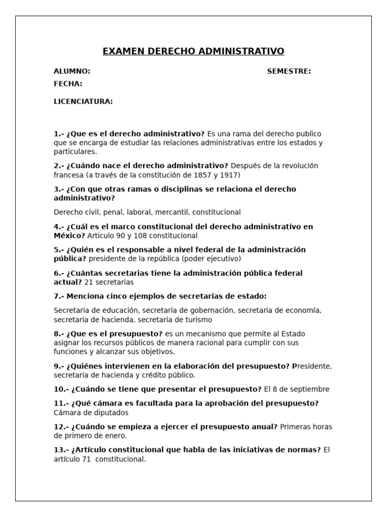 Examen Derecho Administrativo Sin Respuestas | PDF