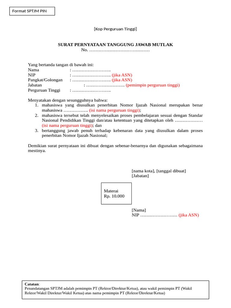 Format SPTJM Pin | PDF