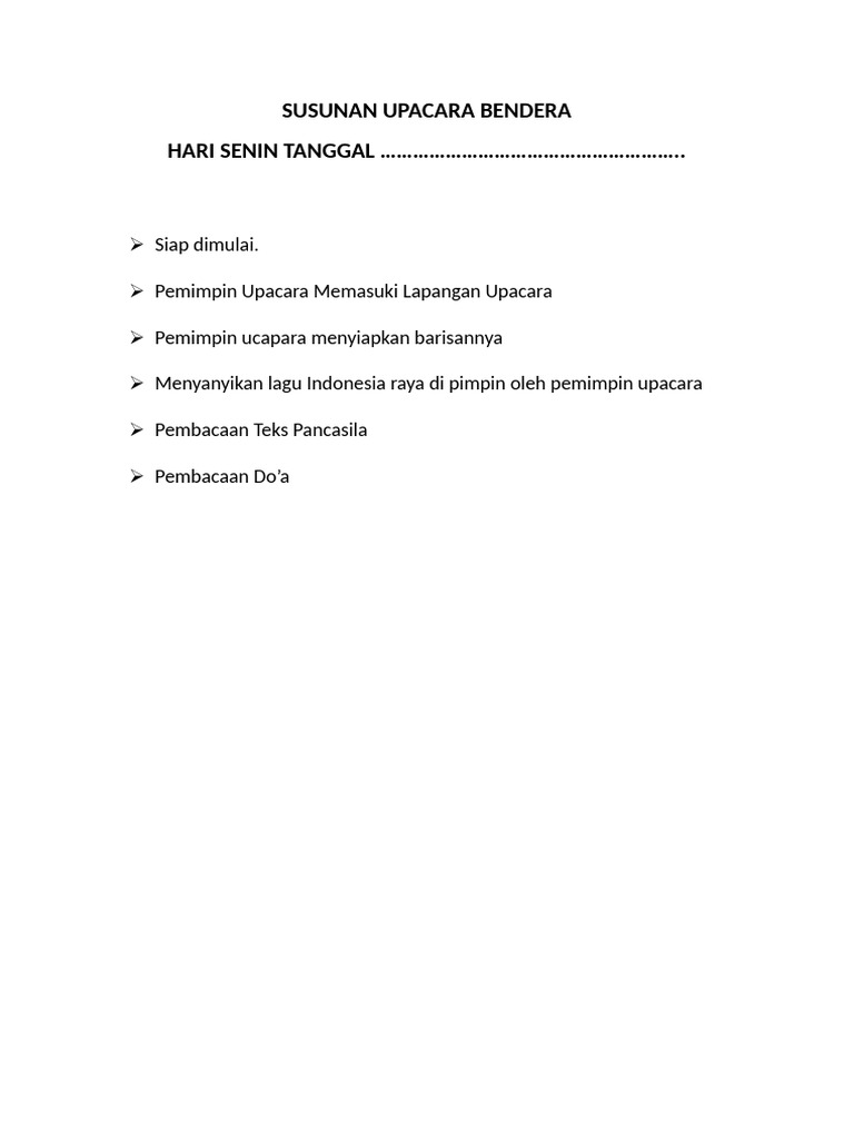 Susunan Upacara Bendera TK DWP Kalanganyar | PDF