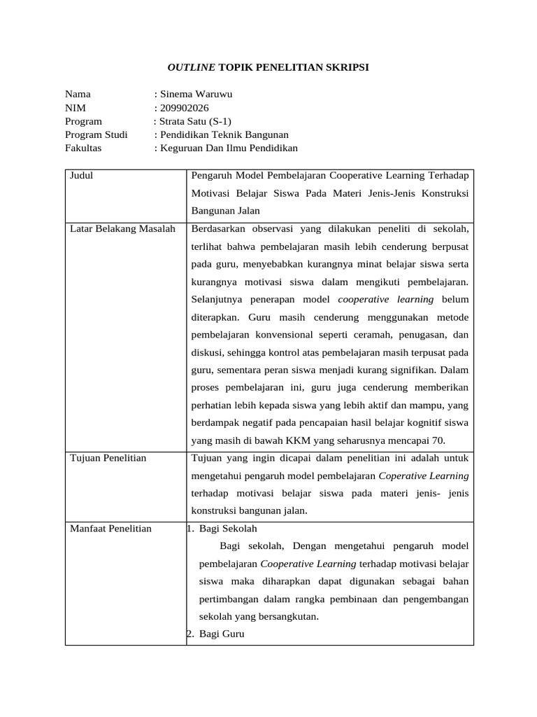 Outline Topik Penelitian Skripsi | PDF