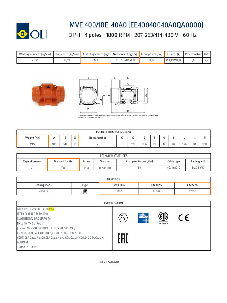 Ficha Técnica OLI - MVE 400-18E-40A0 (REV1) | PDF