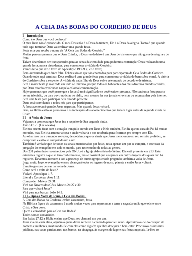 A Ceia Das Bodas Do Cordeiro de Deus | PDF