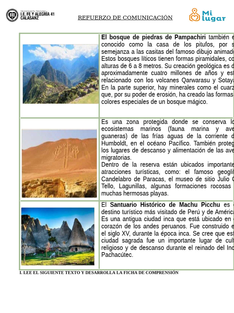 REFUERZO DE COMUNICACIÓN (Lectura) | PDF | Machu Picchu | Perú