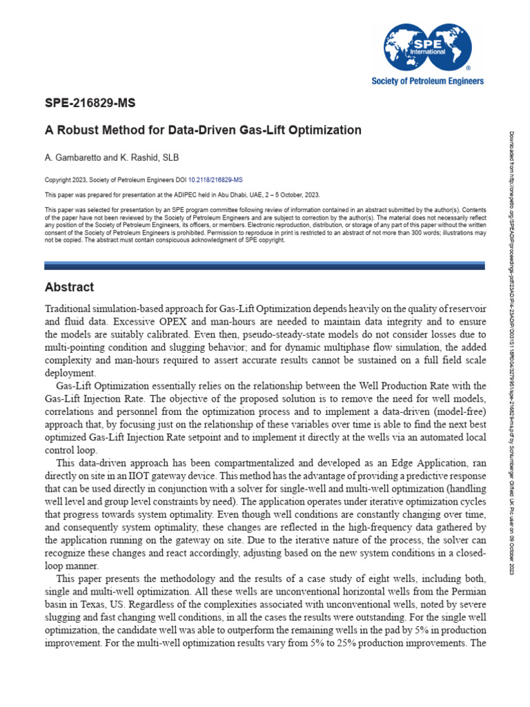 A Robust Method For Data - Driven Gas Lift Optimization | PDF