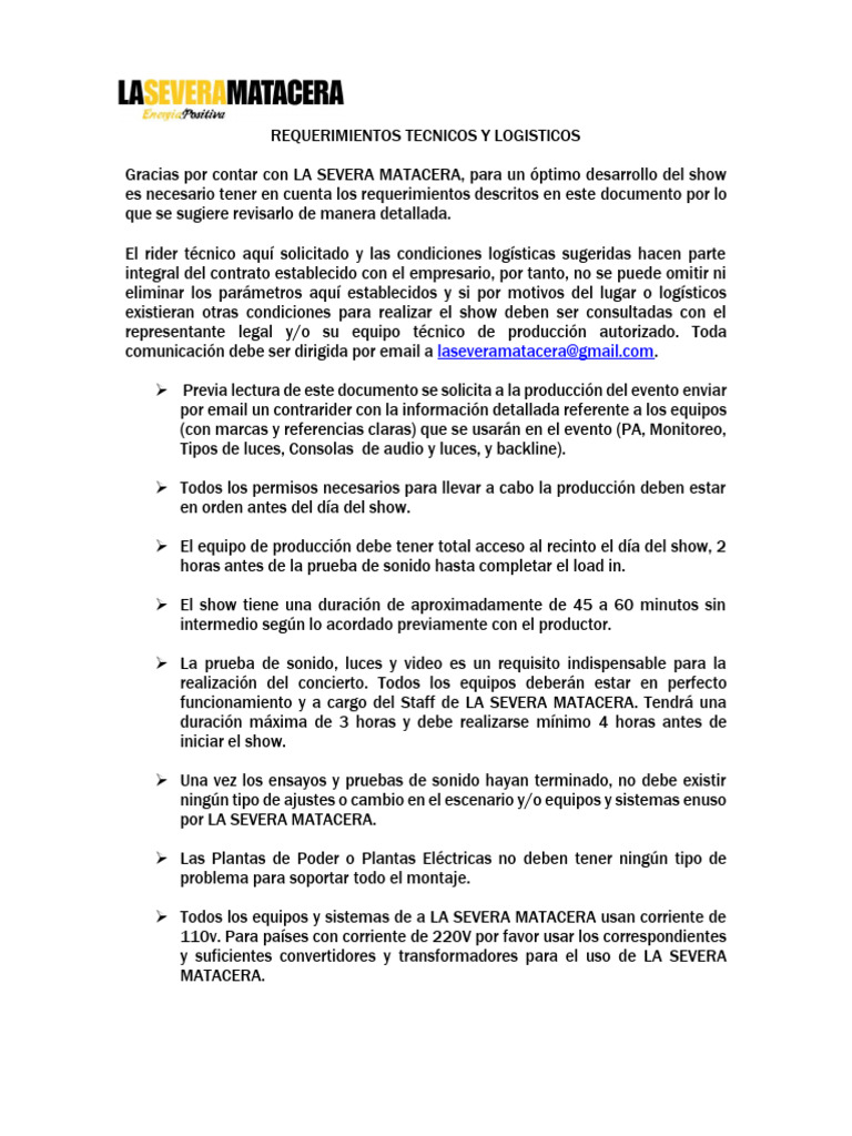 RIDER LA SEVERA MATACERA FESTIVAL CORDILLERA AjusteFinal11Sept | PDF ...