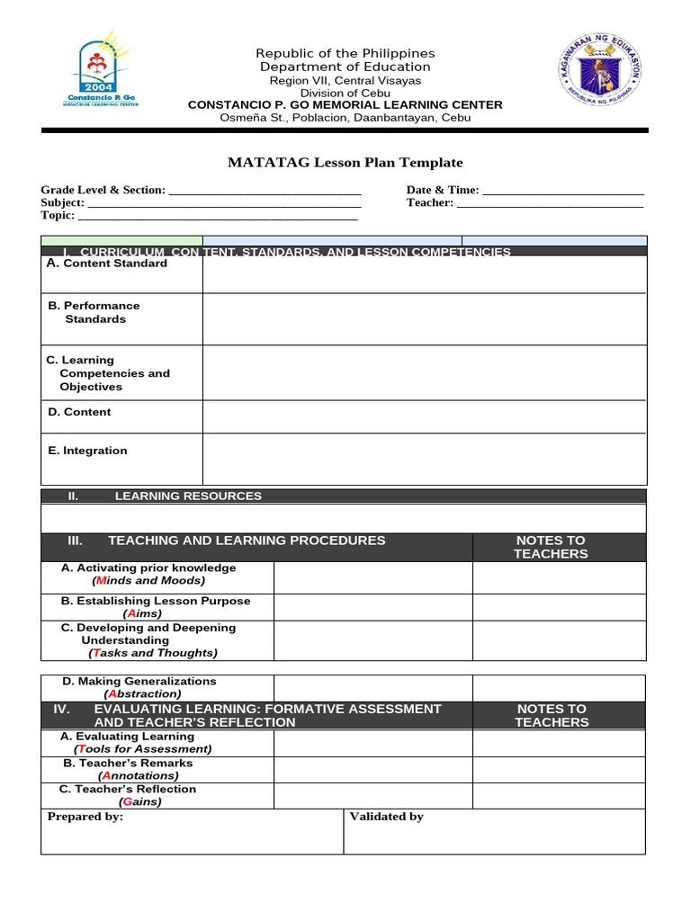 MATATAG Lesson Plan Template | PDF