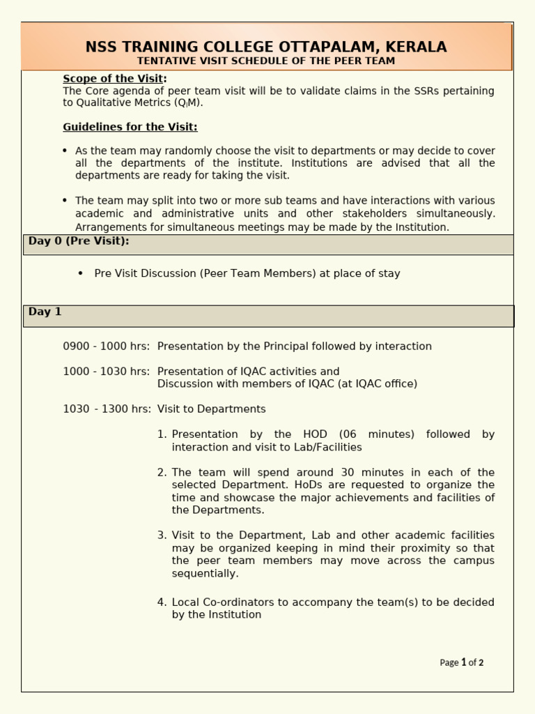 Tentative Visit Schedule - Teacher Education | PDF