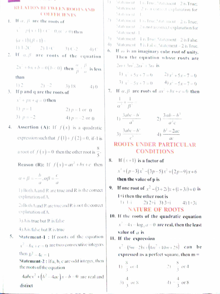 JR Quadratic Equations Ex1-2 | PDF