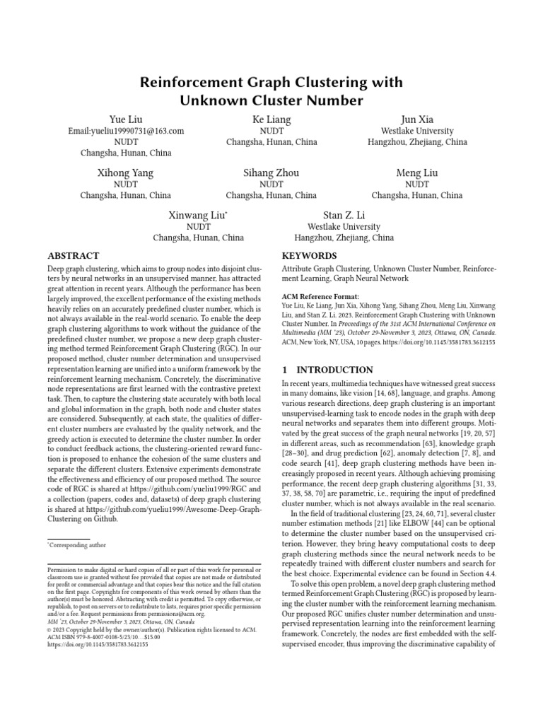 Reinforcement Graph Clustering With Unknown Cluster Number | PDF | Computer Cluster | Cluster ...