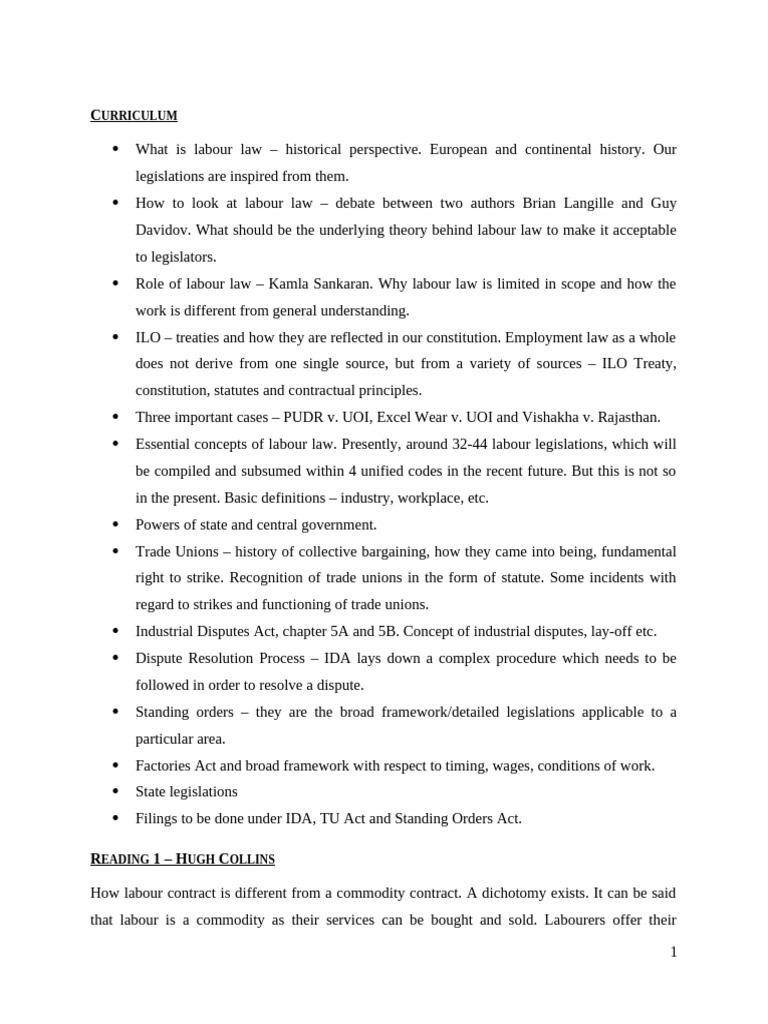 Labour Law Class Notes | PDF