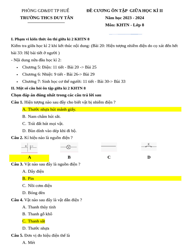 De Cuong On Tap GHK 2 KHTN 8 KNTT | PDF
