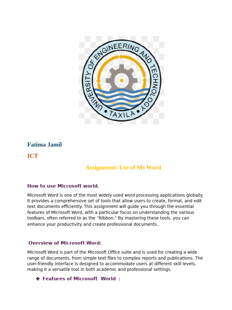 Ms Word Assignment FATIMA | PDF