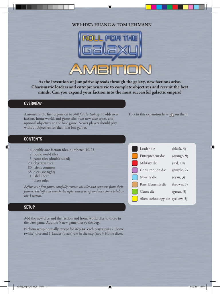 8d Roll For The Galaxy Ambition Rulebook | PDF