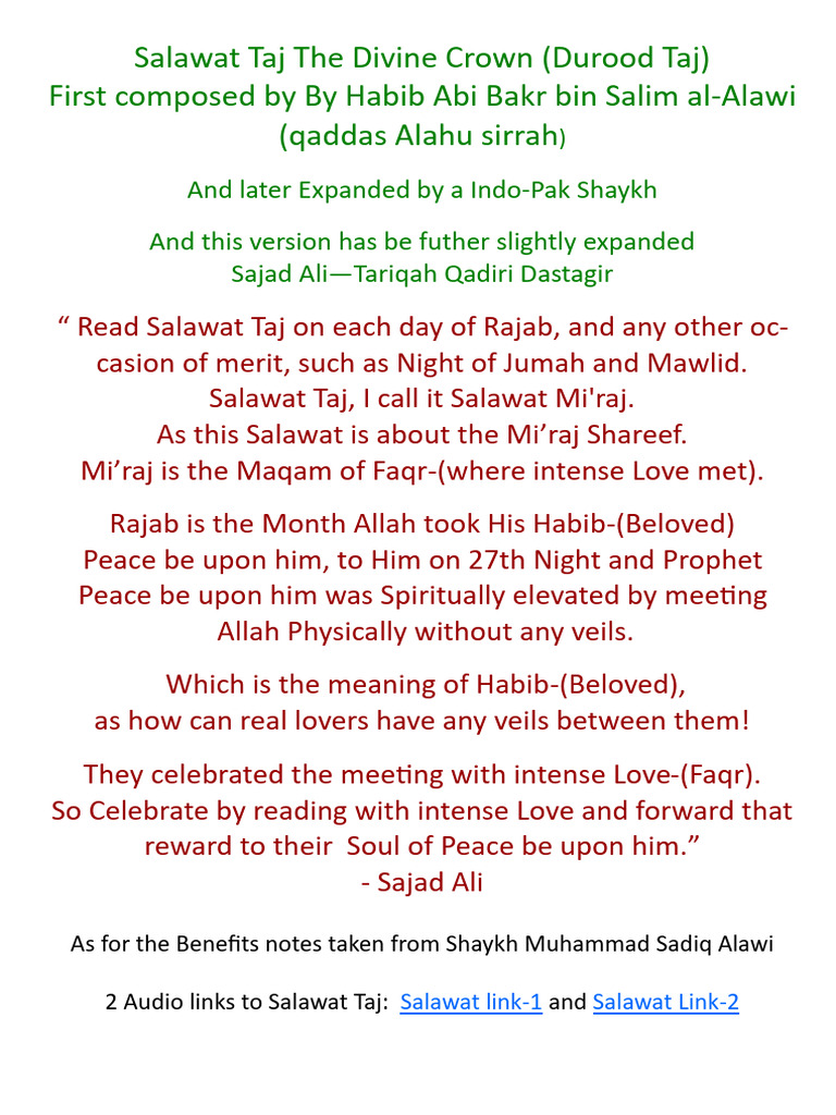 Salawat Taj With English BIG FONT | PDF | Abrahamic Religions | Semitic ...