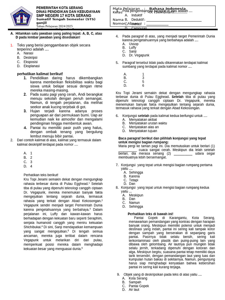 Format Soal STS Indo | PDF