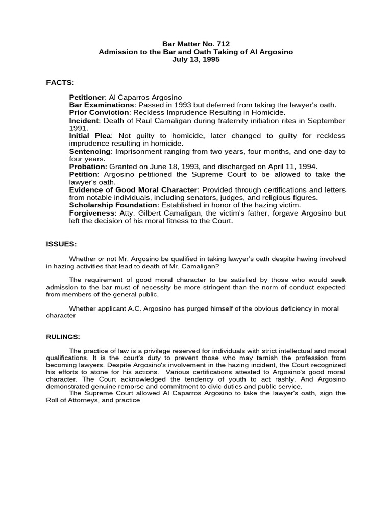 Bar Matter No. 712 | PDF