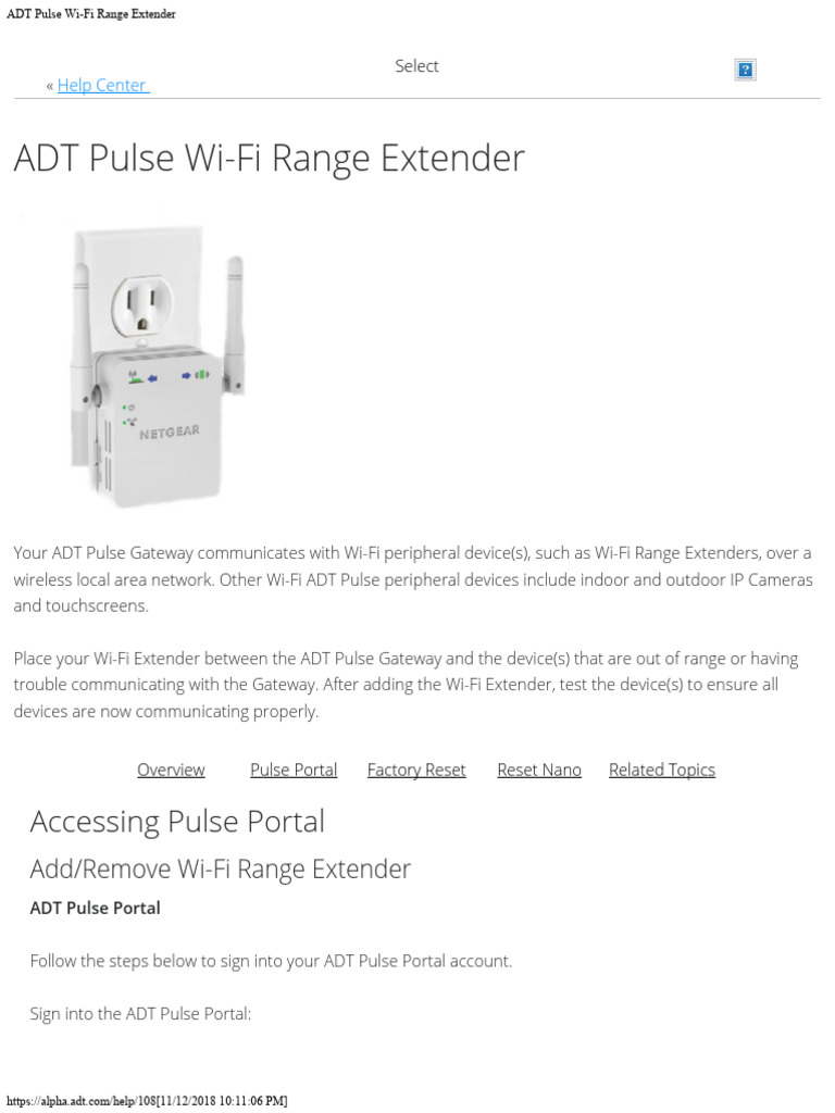 ADT Pulse Wi-Fi Range Extender | PDF