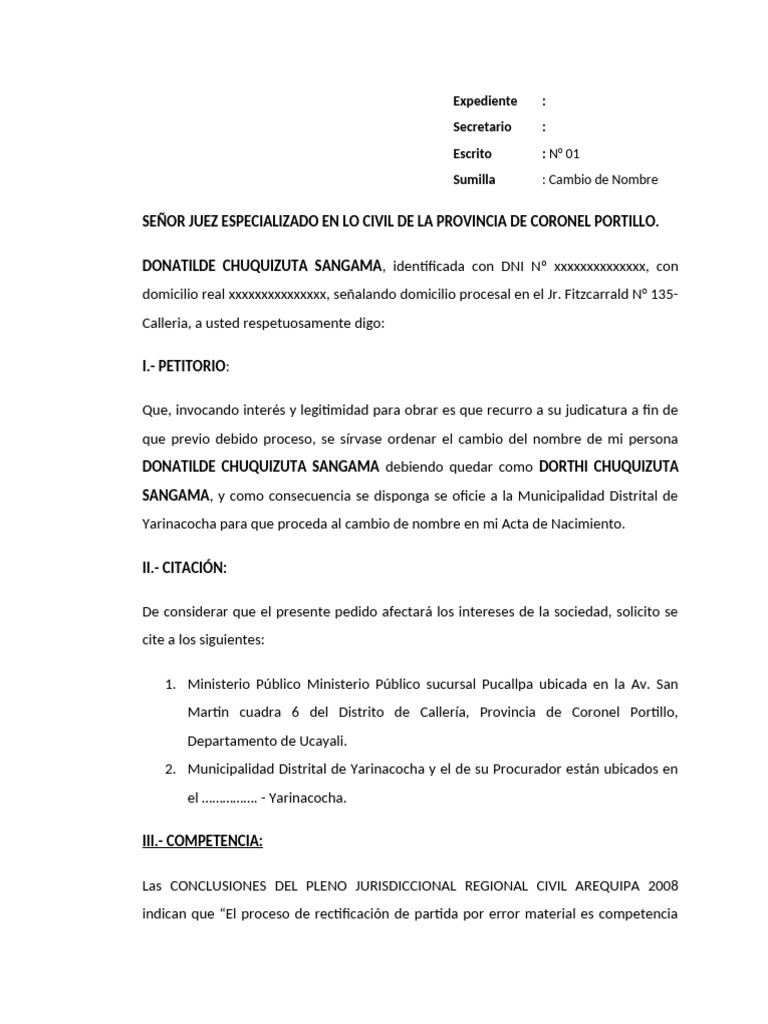 Cambio de Nombre Dorthi | PDF