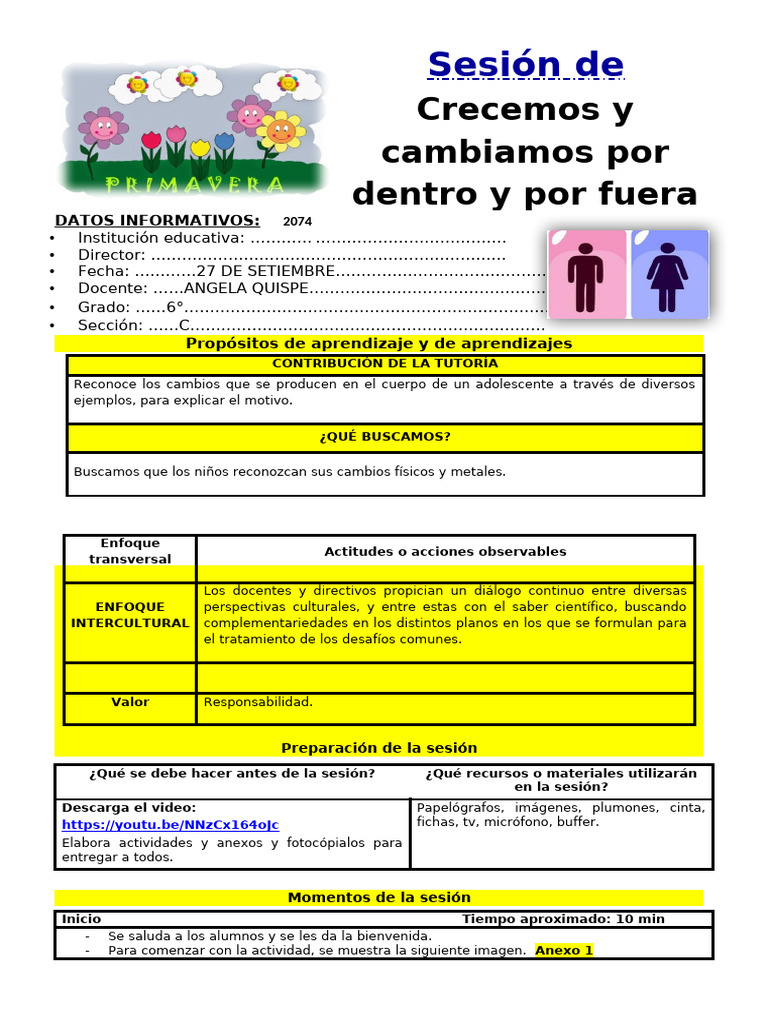 6º Grado Dia 3 Tut. Crecemos y Cambiamos Por Dentro y Por Fuera | PDF