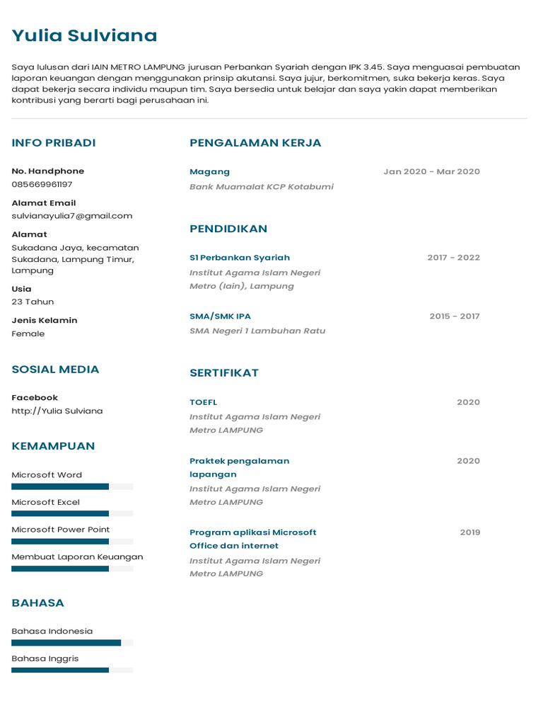 CV Yulia Sulviana | PDF